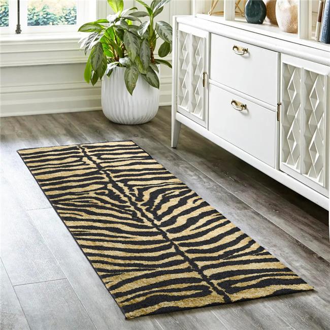 3 x 8 ft. Black & Gold Animal Print Shag Handmade Non Skid Runner Rug ...