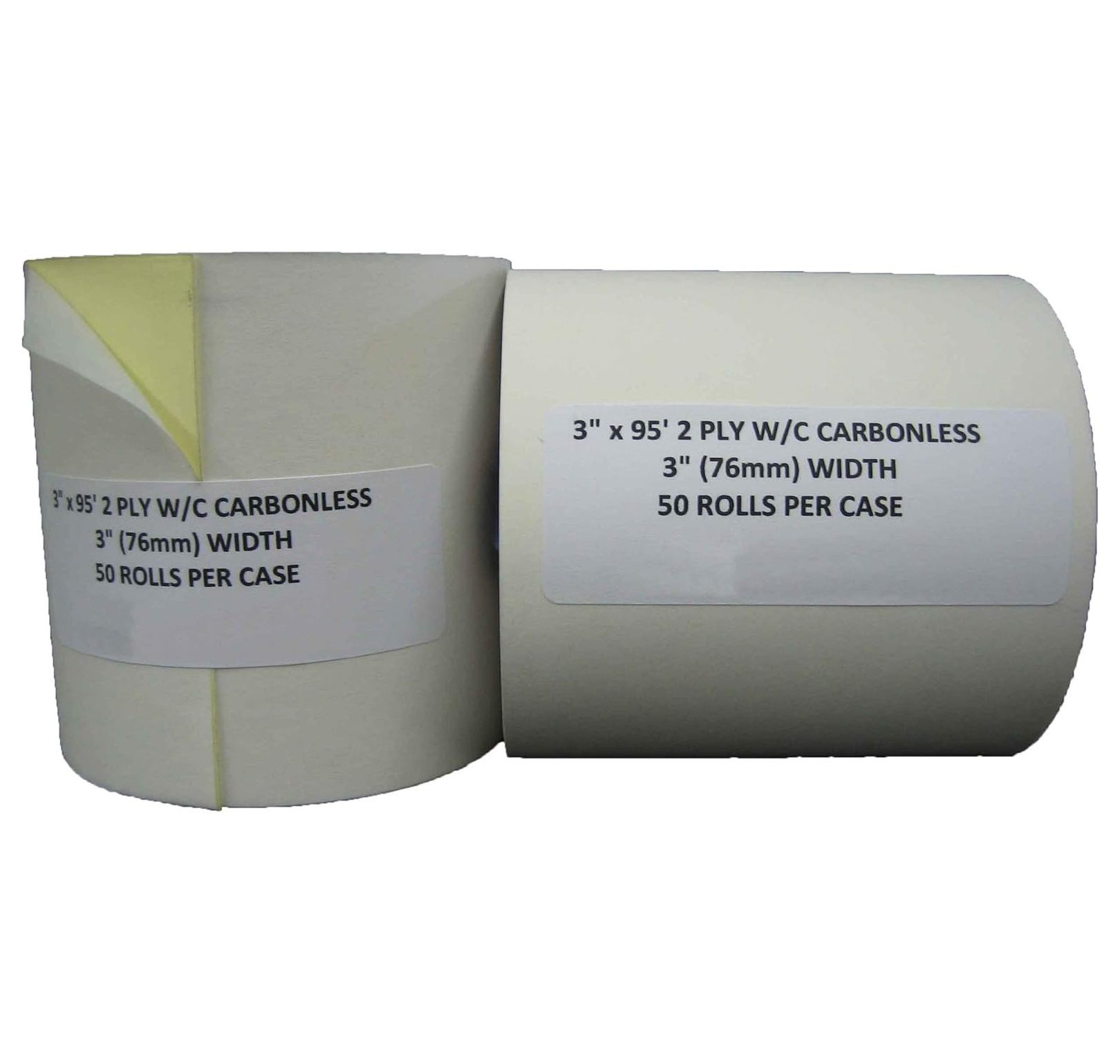 3" x 95' 2 PLY WHITE/CANARY CASH REGISTER PRINTER POS PAPER ROLL 50 ...
