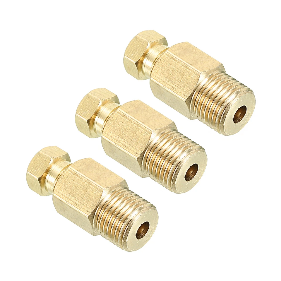 3 x Brass Tube Compression Fitting 4mm Tube OD 1/8 BSP Male Thread Gold ...