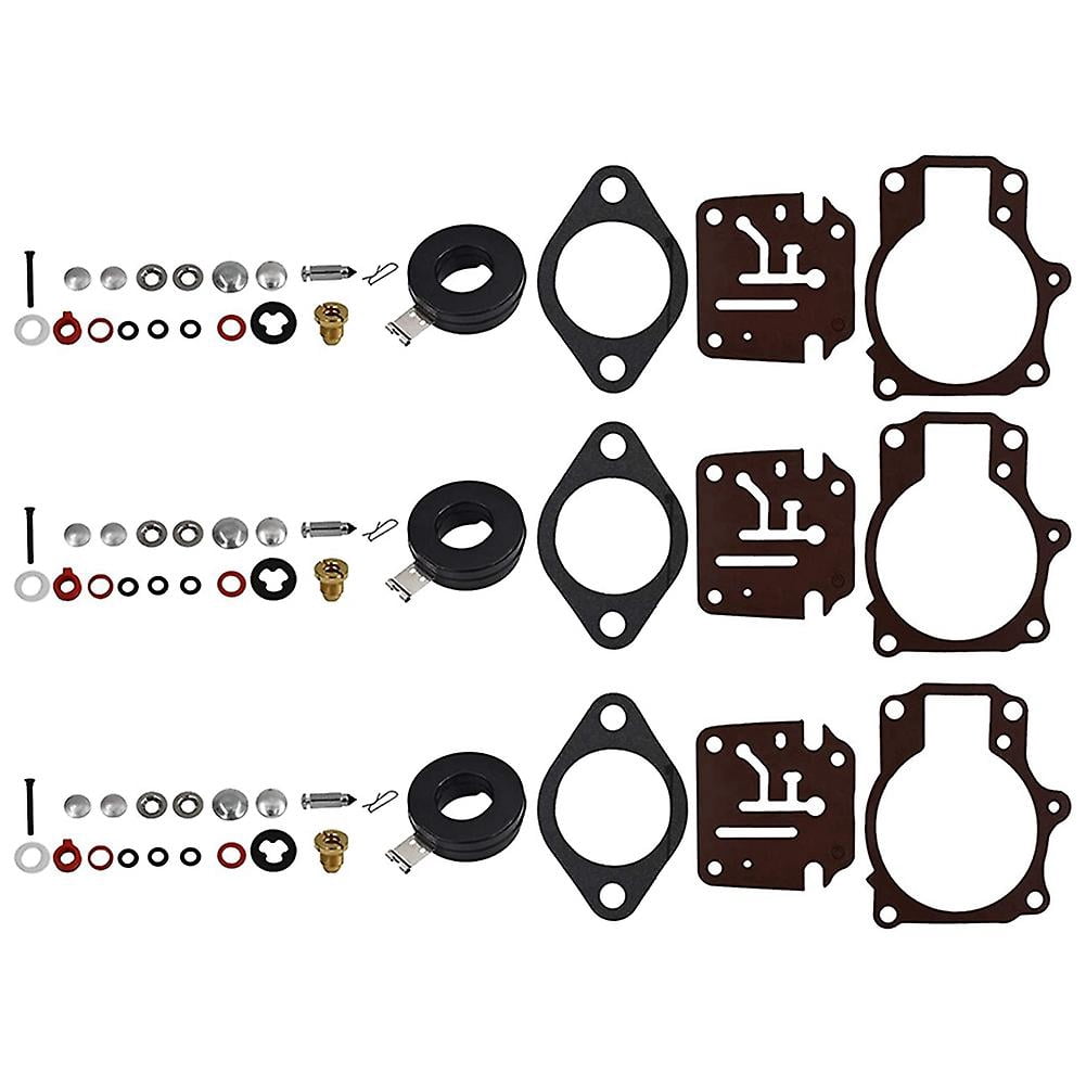 3 x Carburetor Carb Rebuild Repair Kit and Float Fit for Johnson Evinrude 396701 65 70 75 ...
