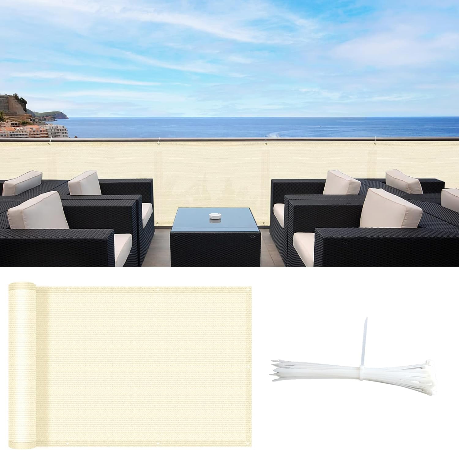 3'x10' Butter Cream Balcony Privacy Screen Fence Windscreen Cover ...