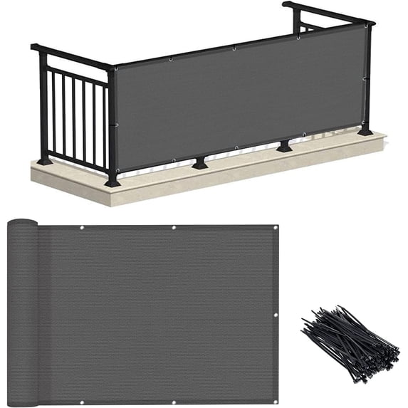 3'x10' Charcoal Balcony Privacy Screen Fence Cover (HDPE) UV Protection ...