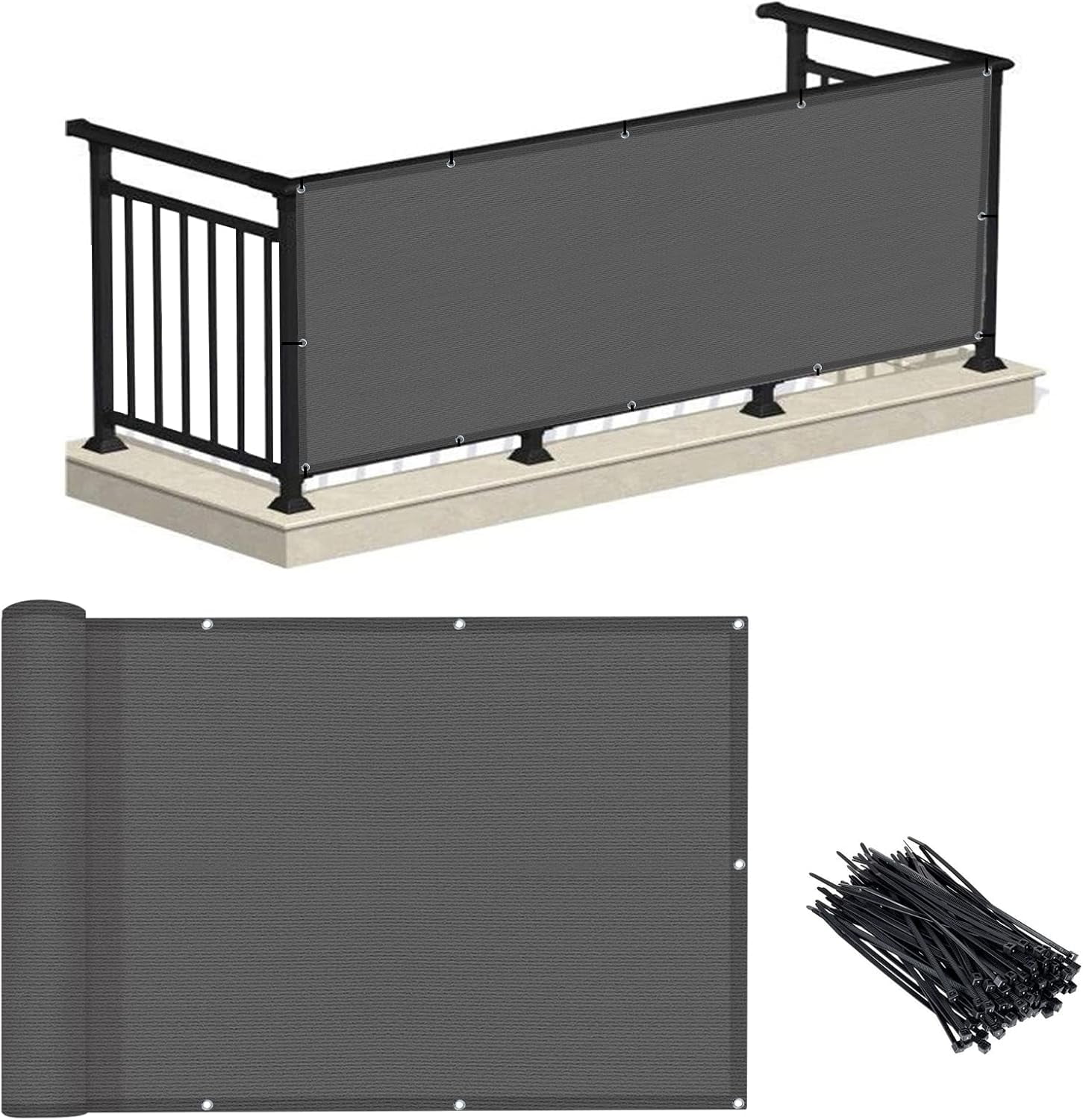 3'x10' Dark Grey Balcony Privacy Screen Fence Cover (HDPE) UV ...