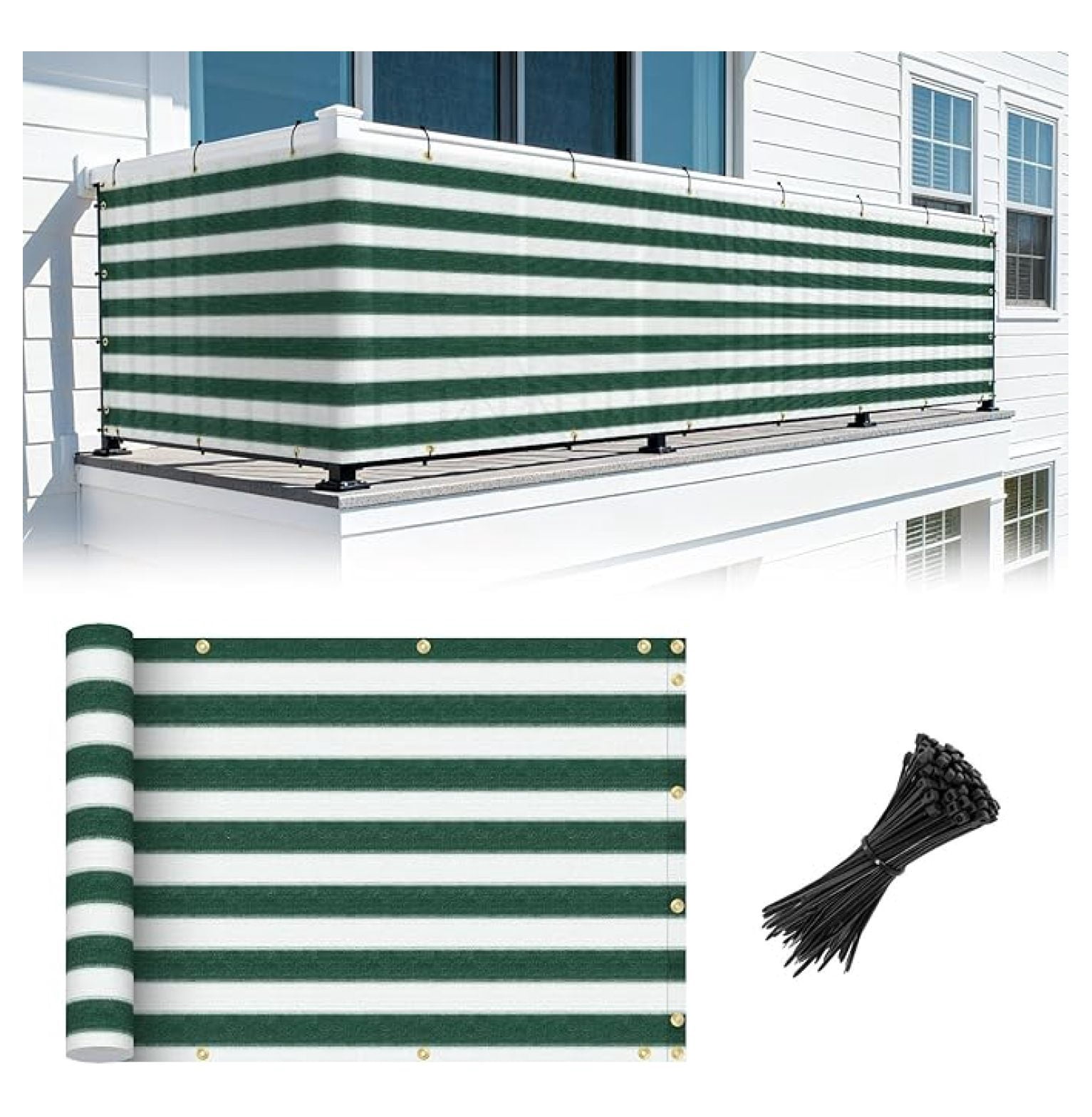 3'x10' Green White Balcony Privacy Screen Fence Outdoor Patio Mesh ...