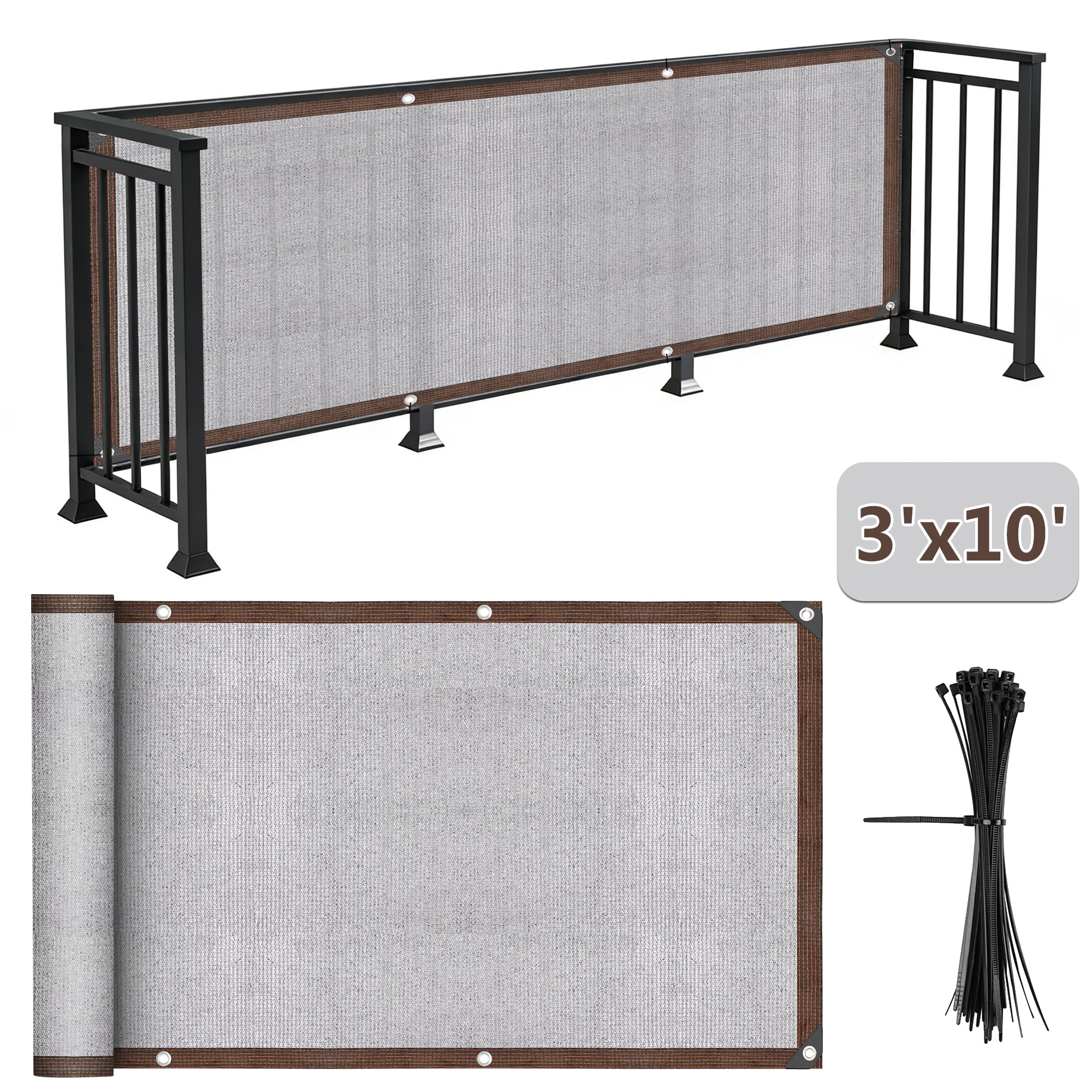 3'x10' Grey Balcony Privacy Screen Fence Cover, UV Protection Weather ...