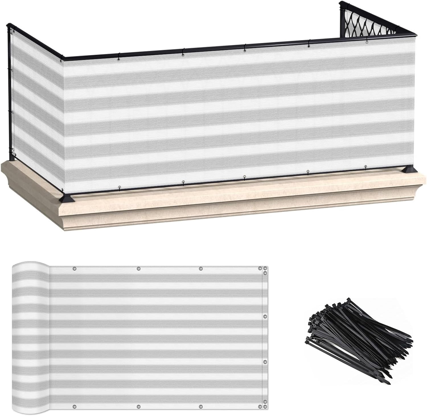 3'x100' Balcony Privacy Fence Screen with Zip Ties, Outdoor UV ...