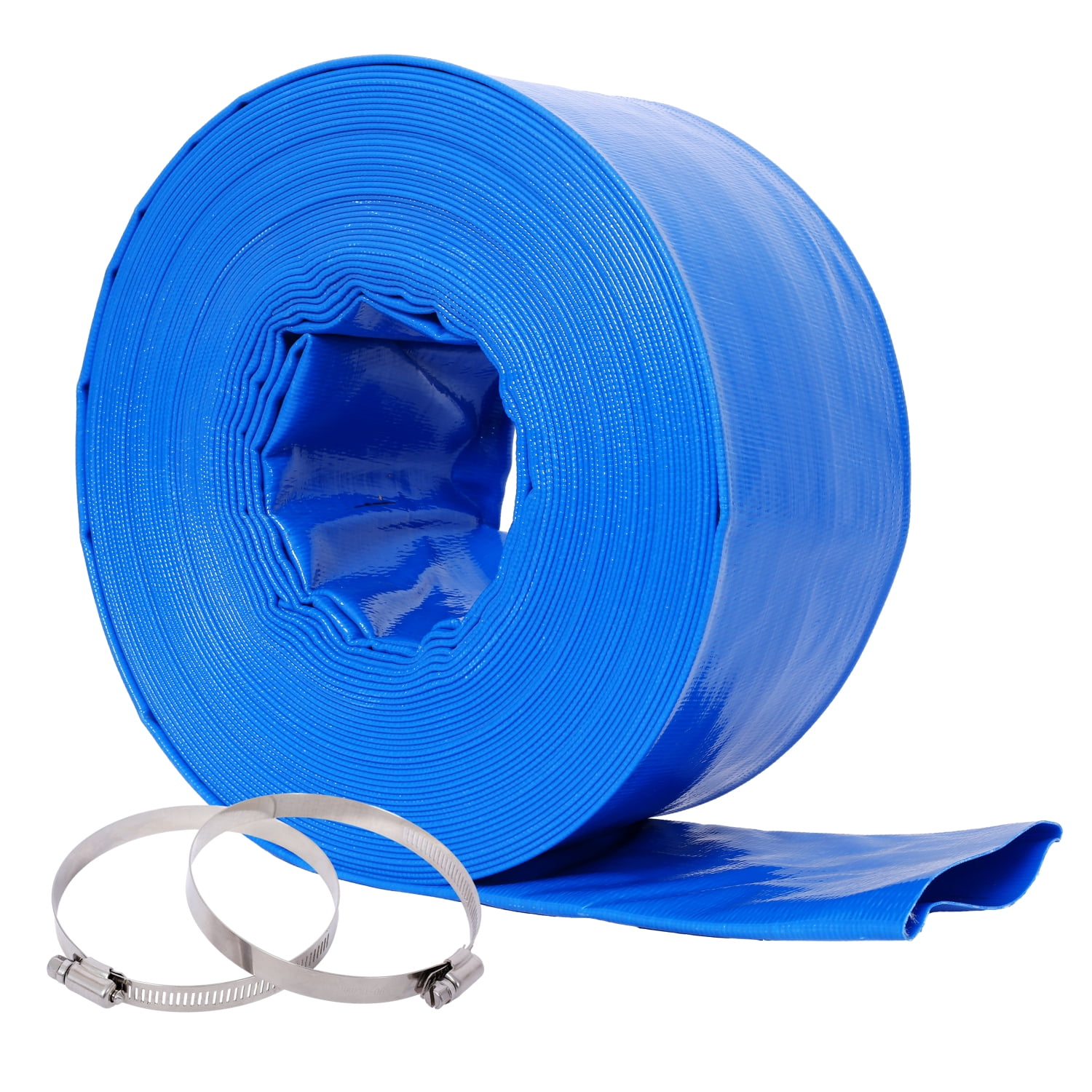 3”x100FT Pool Backwash Hose Blue Heavy Duty Reinforced PVC Lay Flat Water Discharge Hose for ...