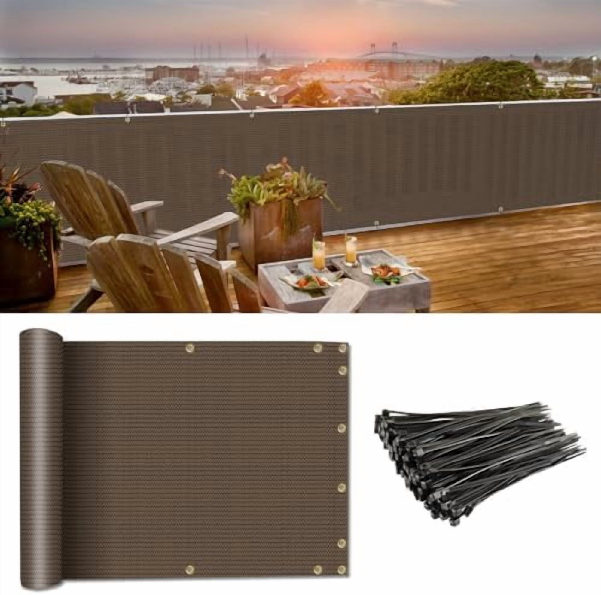 3'x11' Privacy Fence Screen Mesh for Balcony, Porch, Deck, - Brown ...