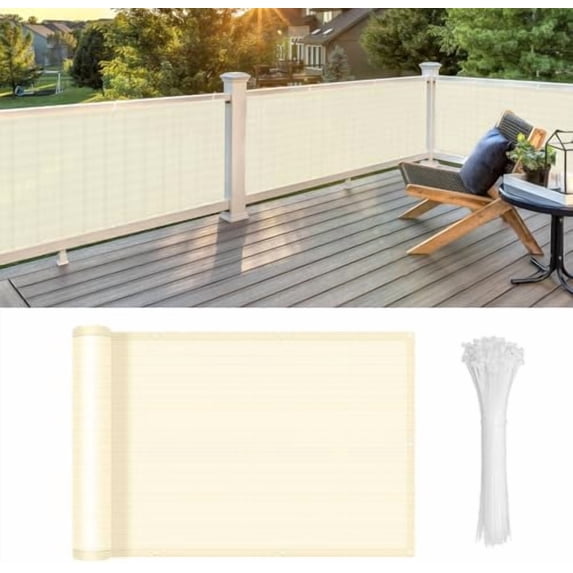 3'x12' Butter Cream Balcony Screen Privacy Fence Cover UV Protection ...