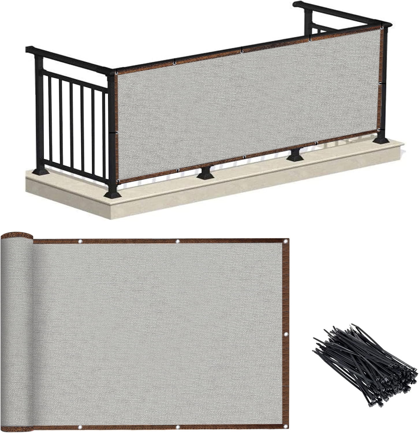 3'x16' Grey Balcony Privacy Screen Fence Cover, UV Protection Weather ...