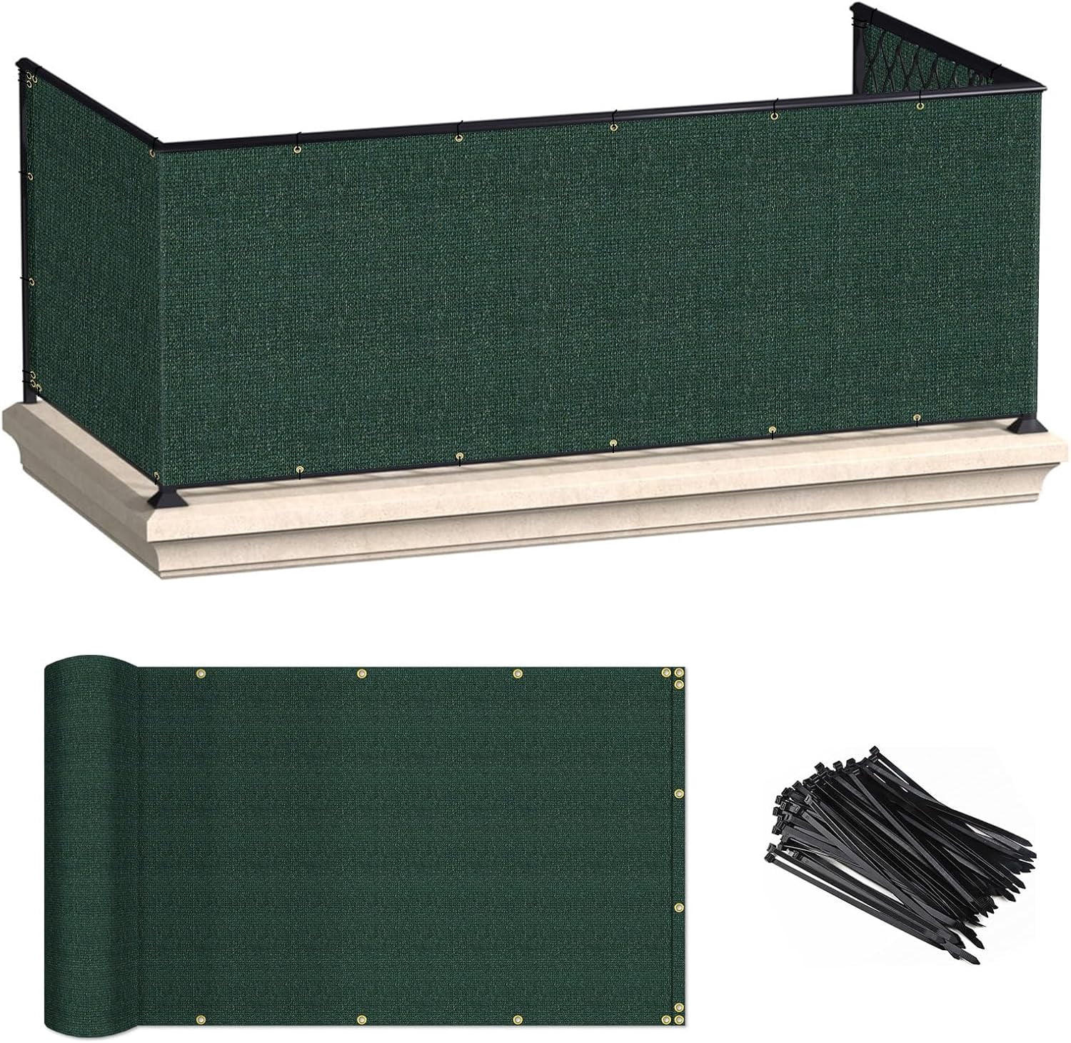 3'x193' Balcony Privacy Fence Screen with Zip Ties, Outdoor UV ...
