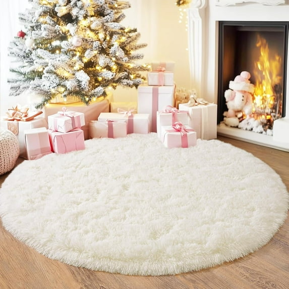 3'x3' Cream Round Rugs for Girls Bedroom, Ultra Soft Fluffy Circle Rug ...