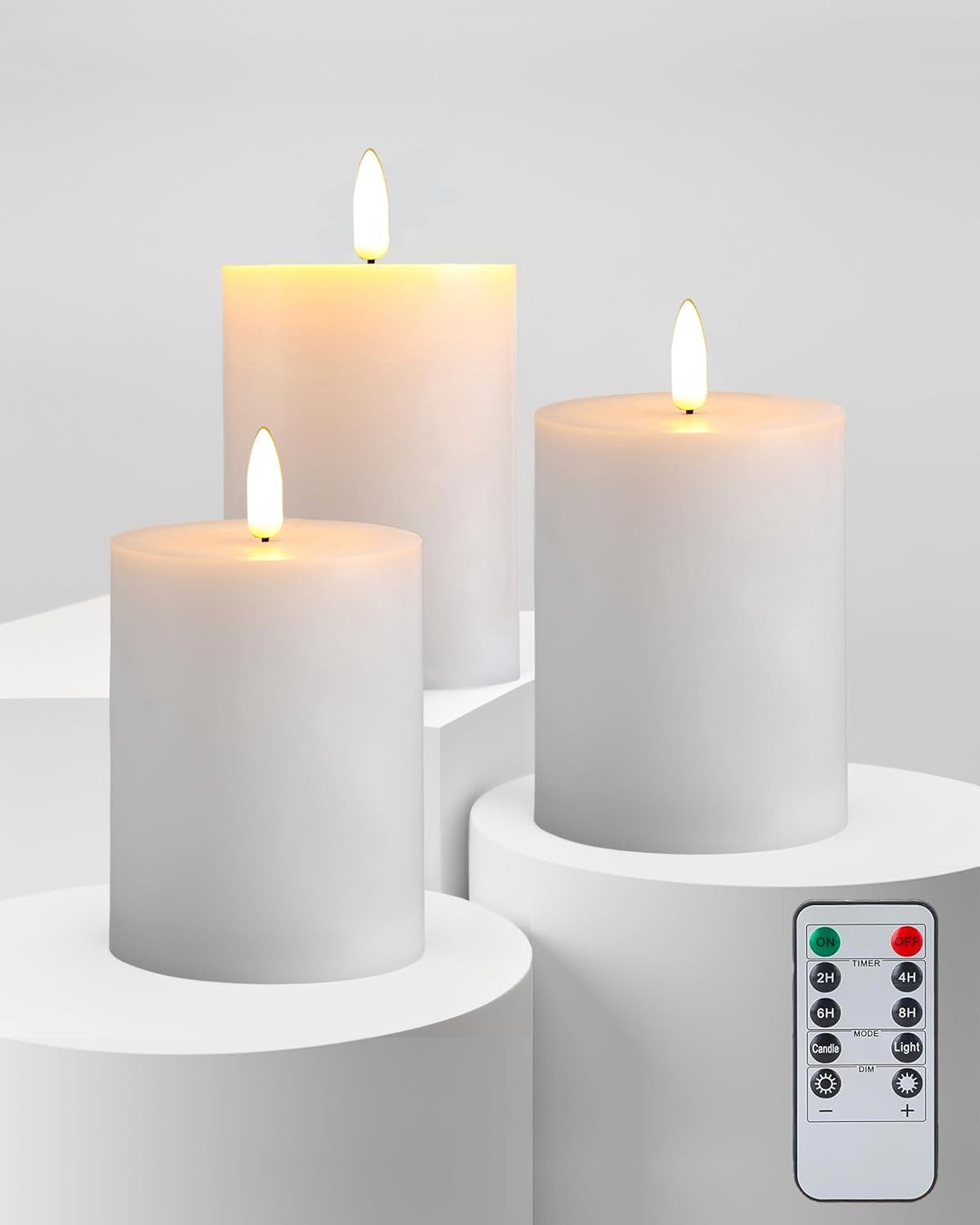 3"x4" Flickering Flameless Candles with Remote Timer, 3" Diameter White ...