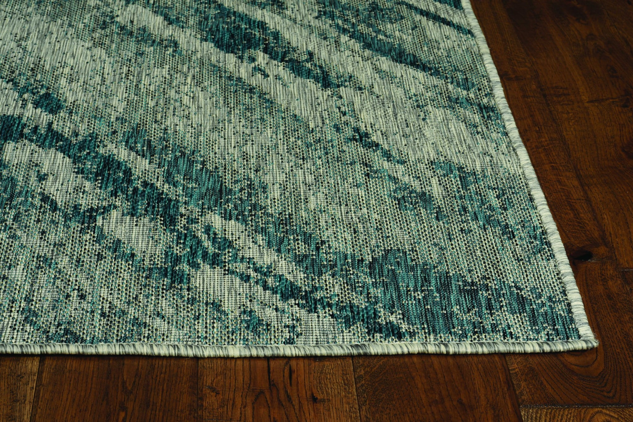 3'x4' Grey Teal Machine Woven UV Treated Abstract Waves Indoor Outdoor ...