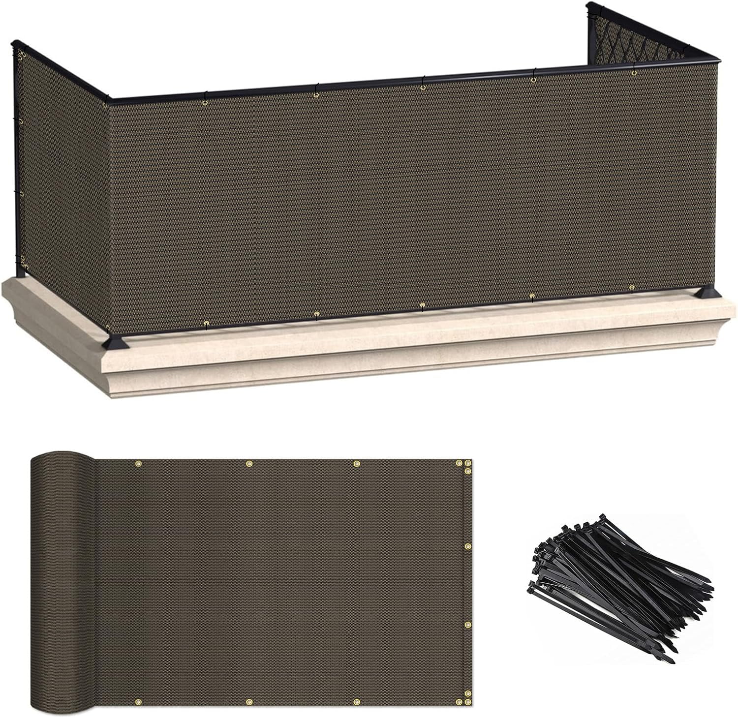 3'x46' Balcony Privacy Fence Screen with Zip Ties, Outdoor UV ...
