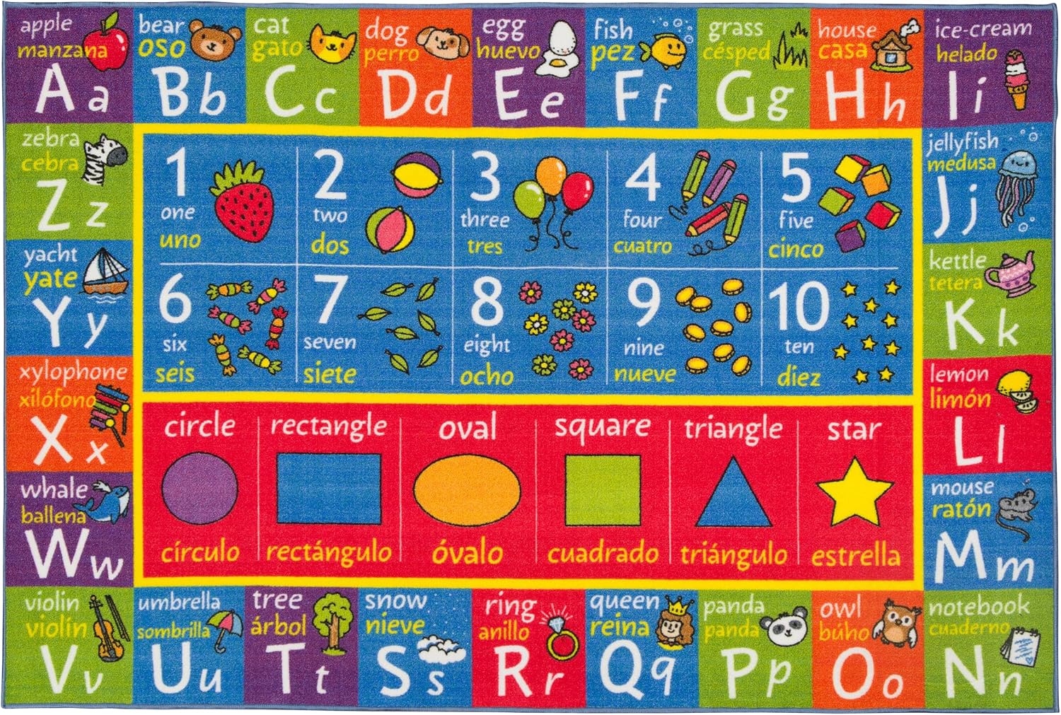 3'x5' ABC Alphabet Numbers Shapes + Spanish Translations Educational ...