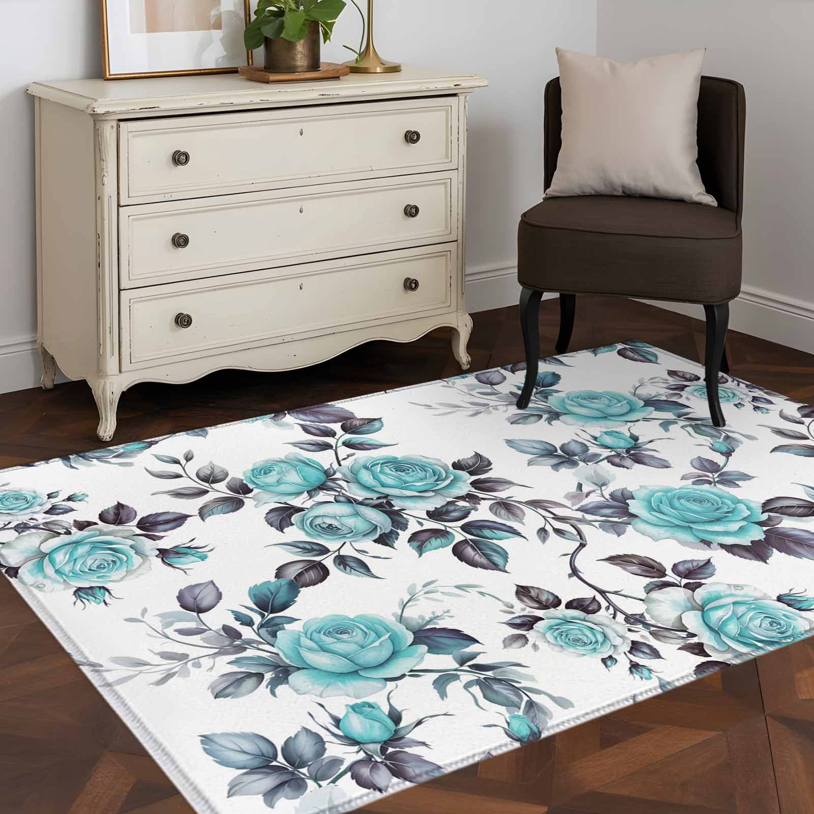 3'x5' Area Rugs, Aqua Rose Indoor Outdoor Area Rug for Living Room ...