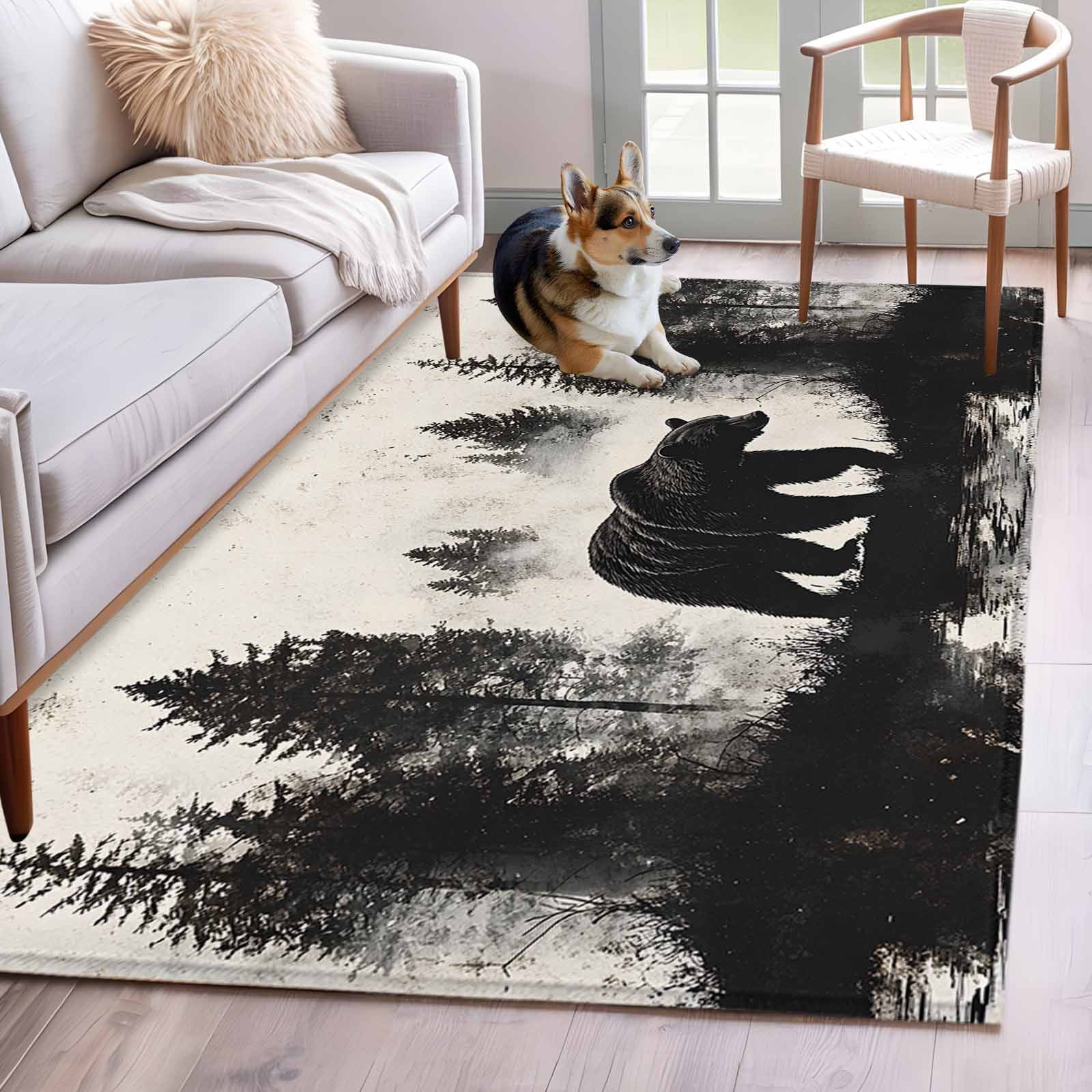 3'x5' Area Rugs, Black Bear Indoor Outdoor Area Rug for Living Room ...