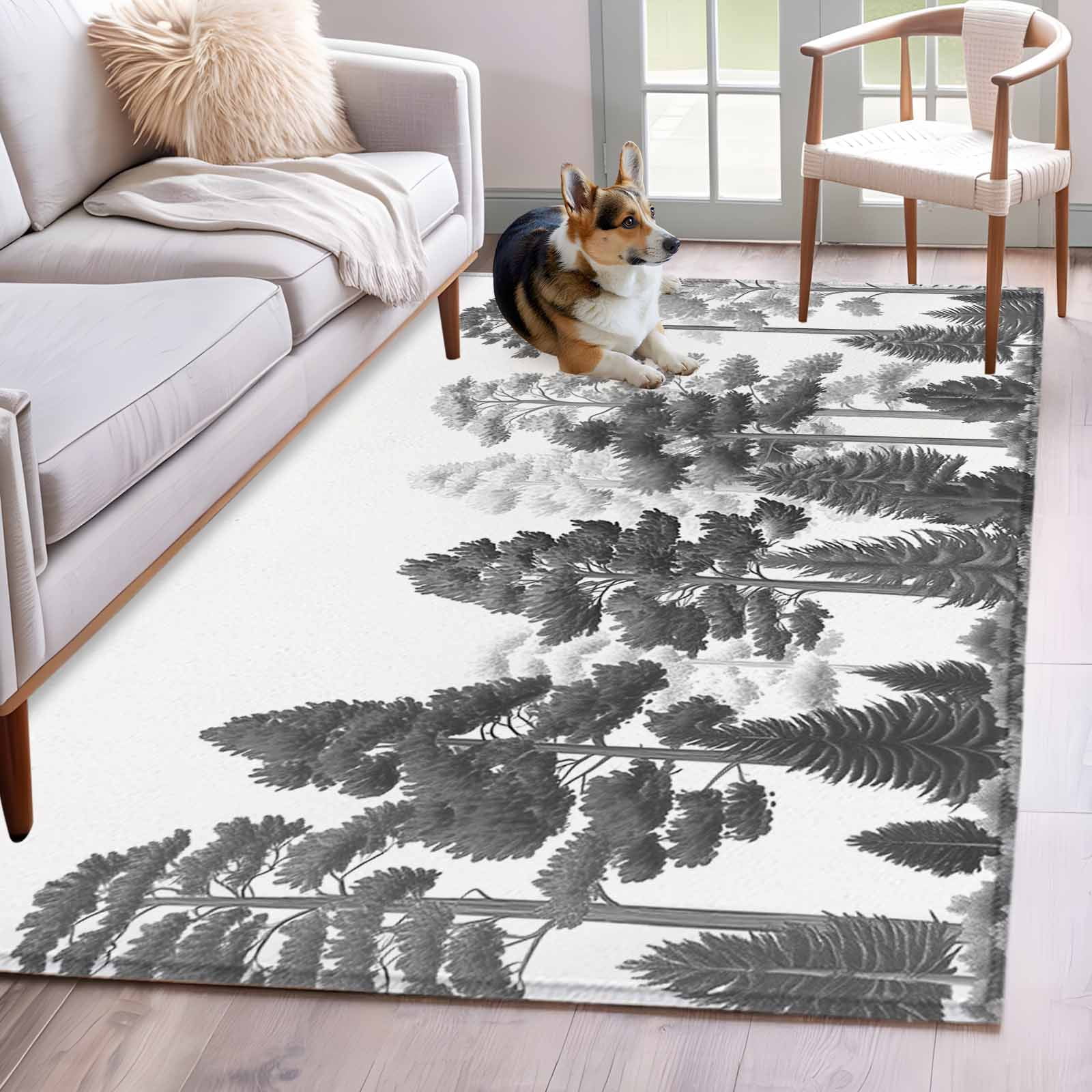 3'x5' Area Rugs, Black Grey Pine Tree Indoor Outdoor Area Rug for ...