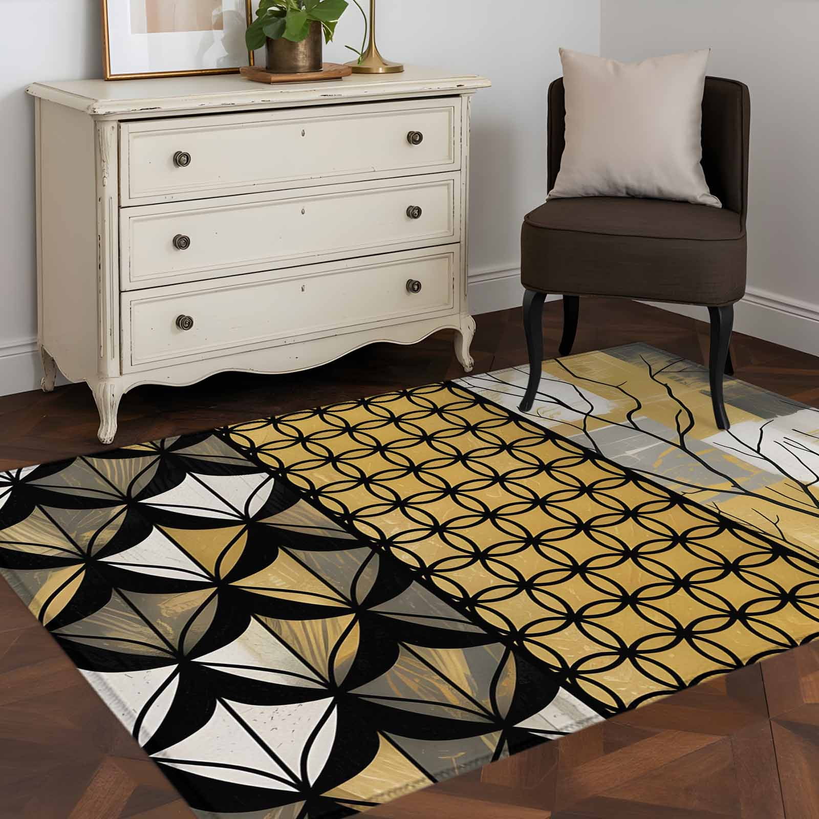 3'x5' Area Rugs, Black Grey Yellow Indoor Outdoor Area Rug for Living ...