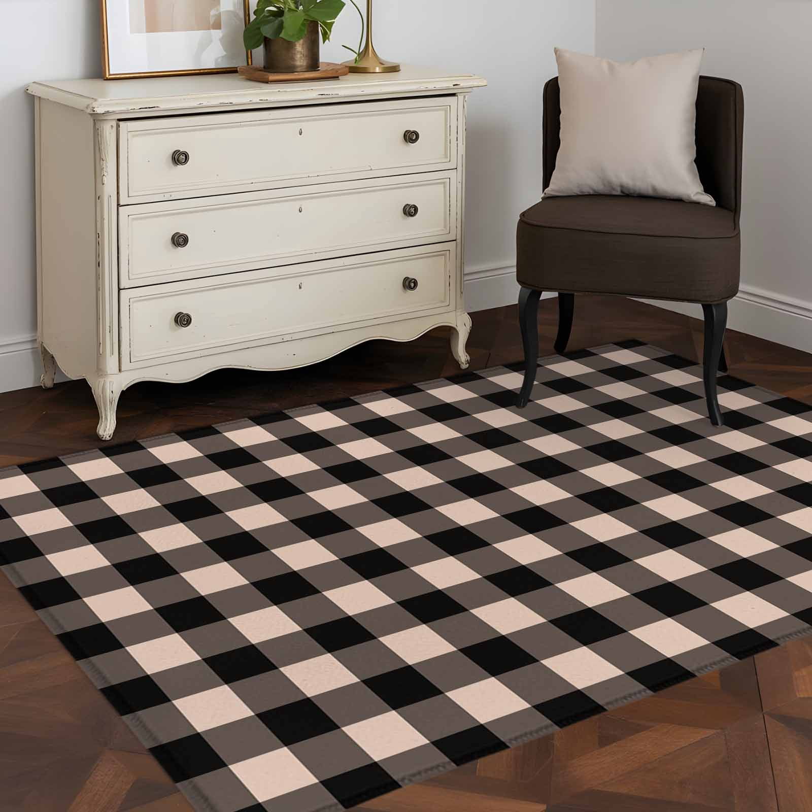 3'x5' Area Rugs, Black Plaid Indoor Outdoor Area Rug for Living Room ...