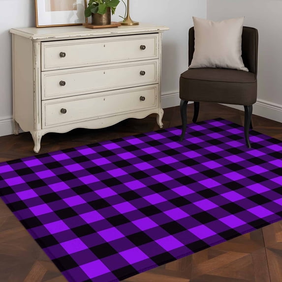 3'x5' Area Rugs, Black Purple Plaid Indoor Outdoor Area Rug for Living ...