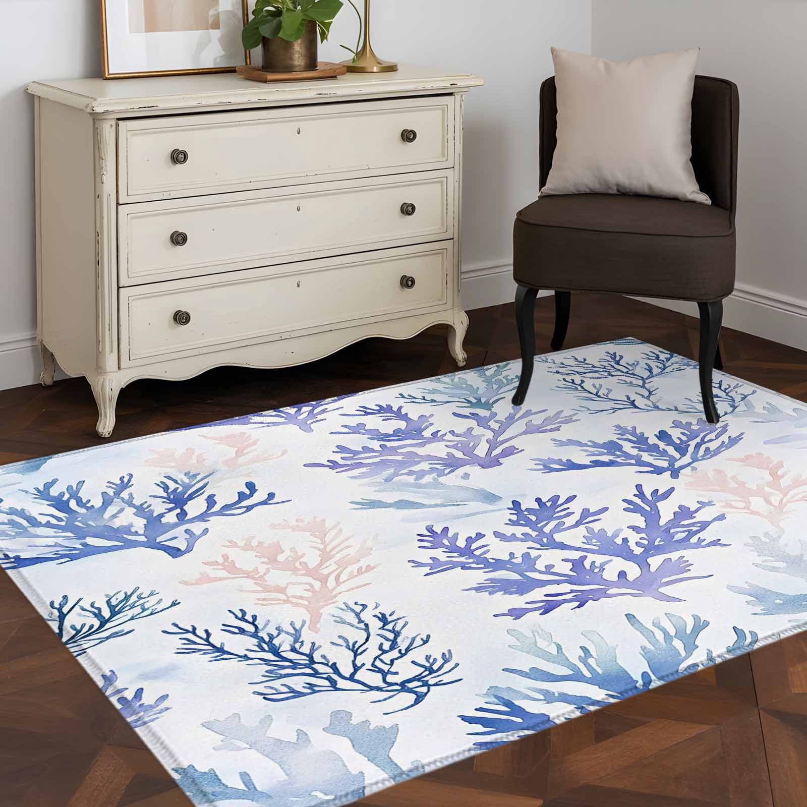 3'x5' Area Rugs, Blue Coral Coastal Indoor Outdoor Area Rug for Living ...