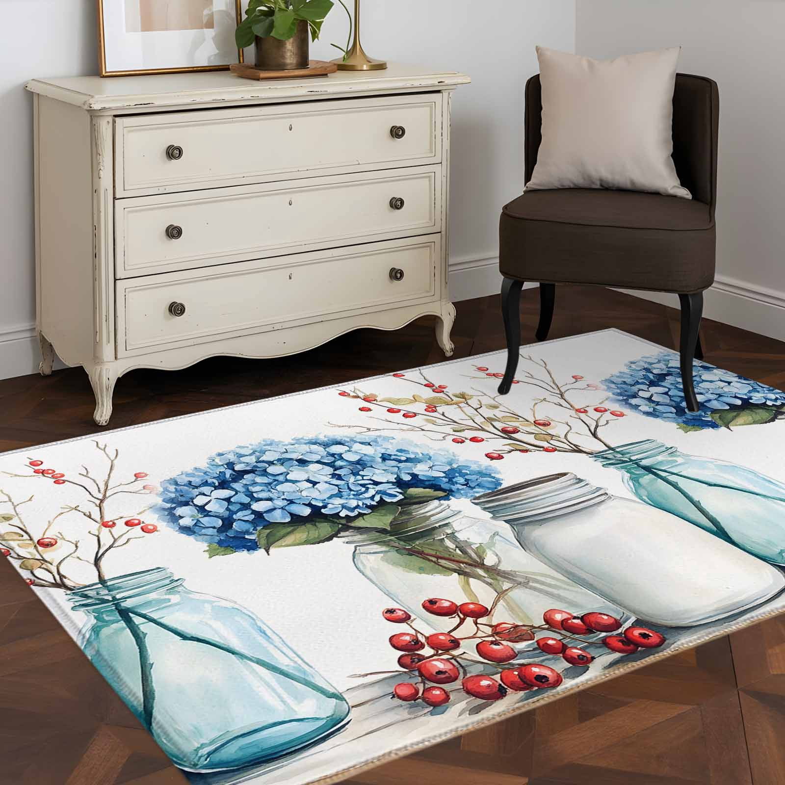 3'x5' Area Rugs, Blue Flower Indoor Outdoor Area Rug for Living Room ...