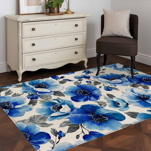 3'x5' Area Rugs, Blue Flowers Indoor Outdoor Area Rug for Living Room ...