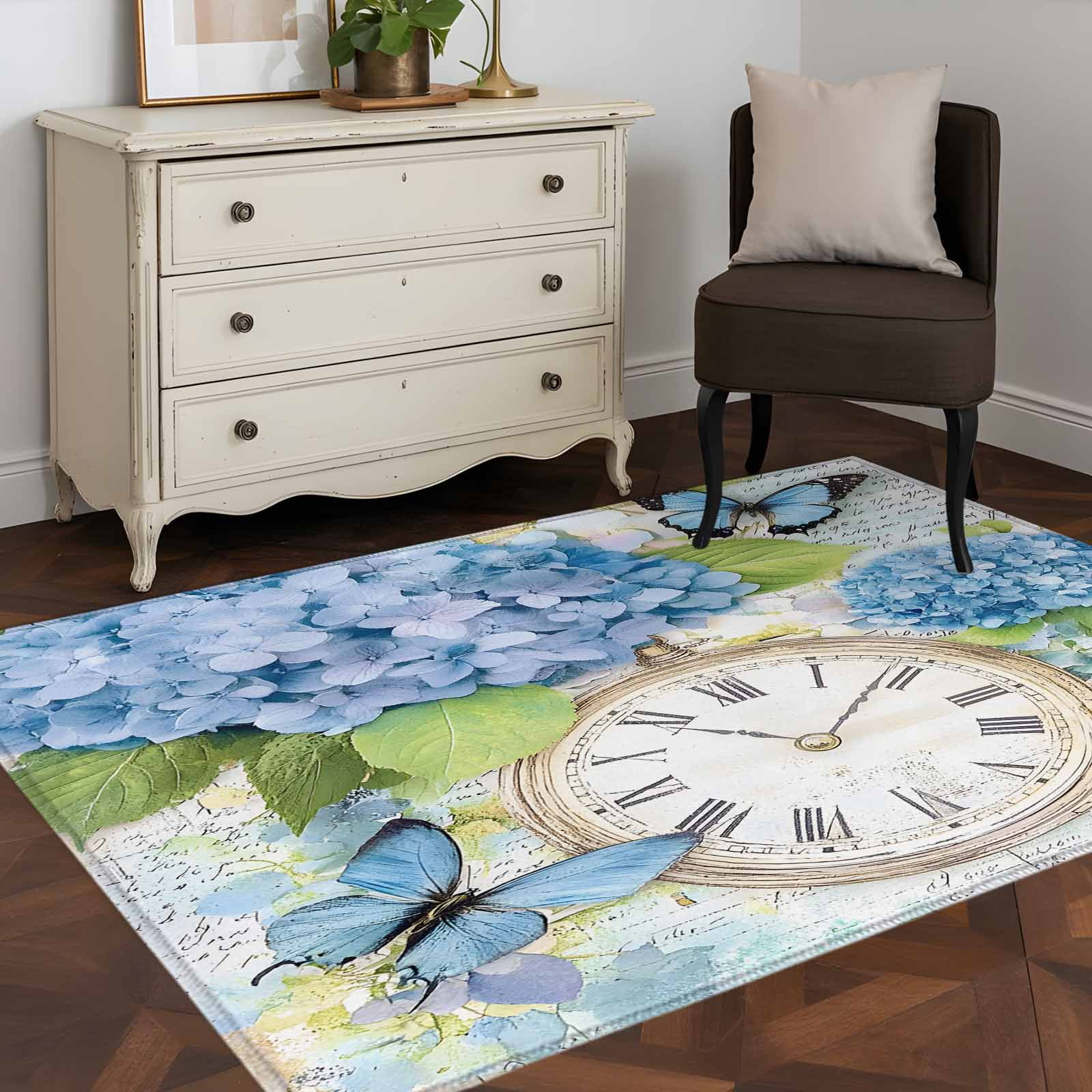 3'x5' Area Rugs, Blue Hydrangea Retro Indoor Outdoor Area Rug for ...