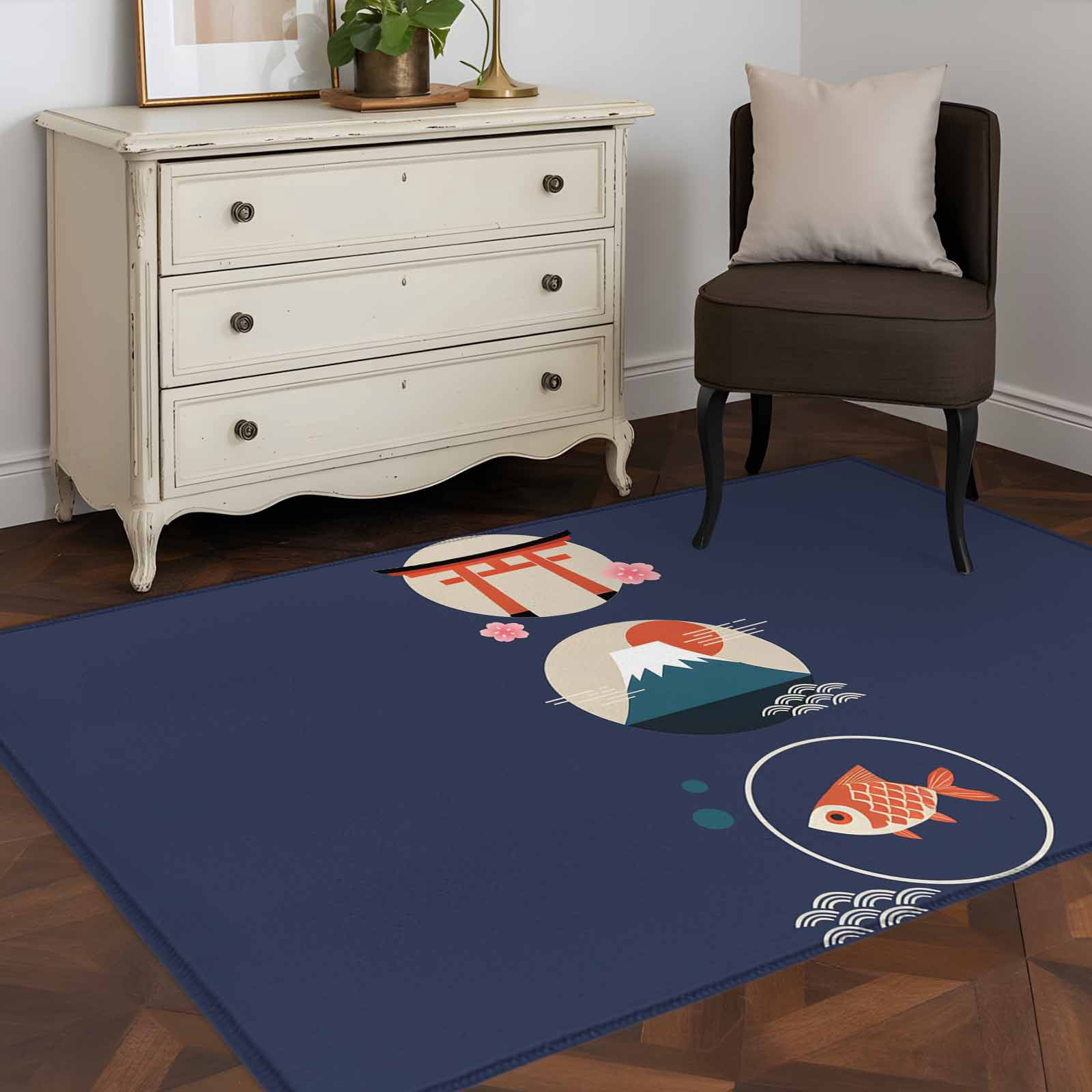 3'x5' Area Rugs, Blue Japanese Indoor Outdoor Area Rug for Living Room ...