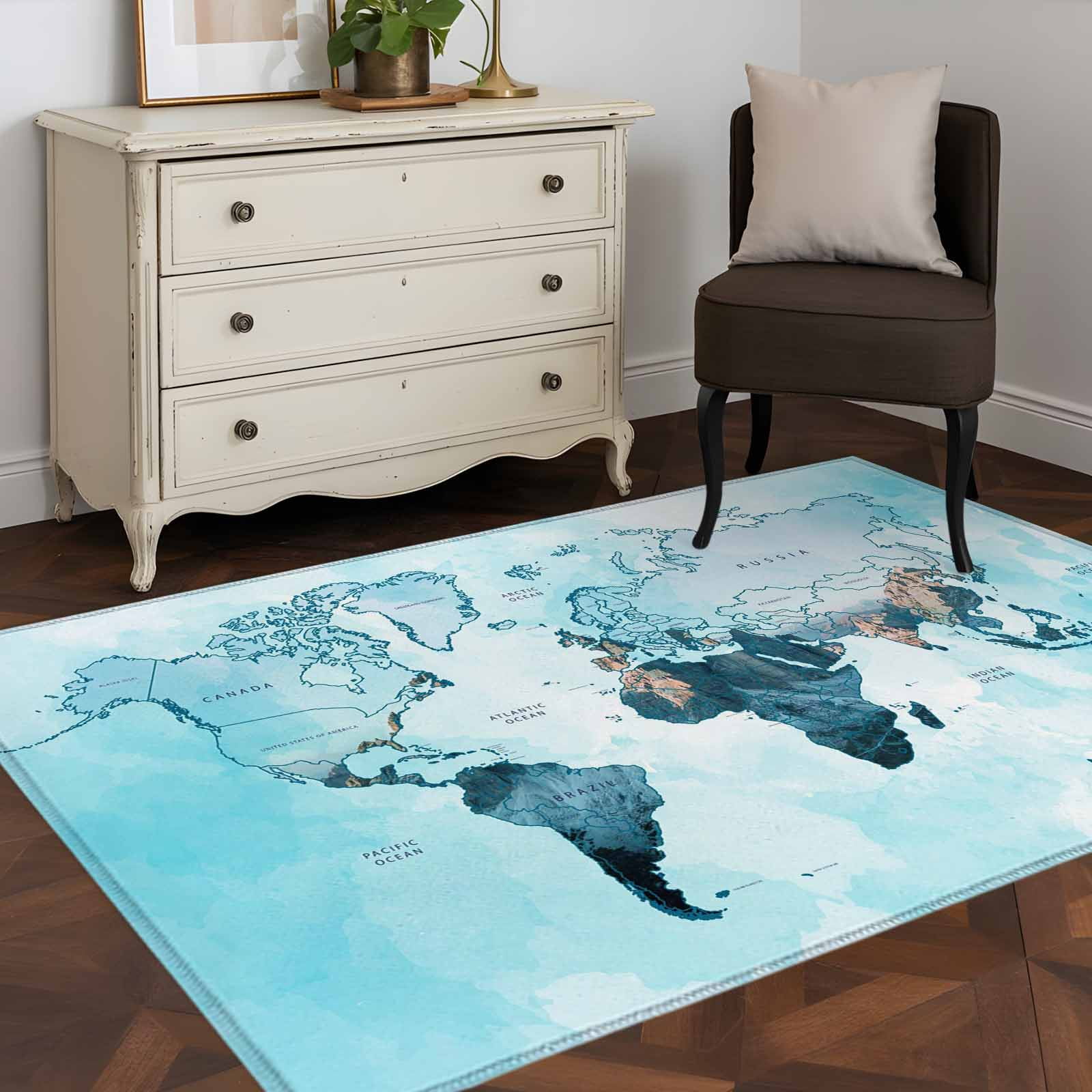 3'x5' Area Rugs, Blue Maps Indoor Outdoor Area Rug for Living Room ...