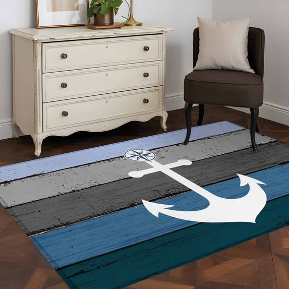 3'x5' Area Rugs, Blue Nautical Anchor Indoor Outdoor Area Rug for ...