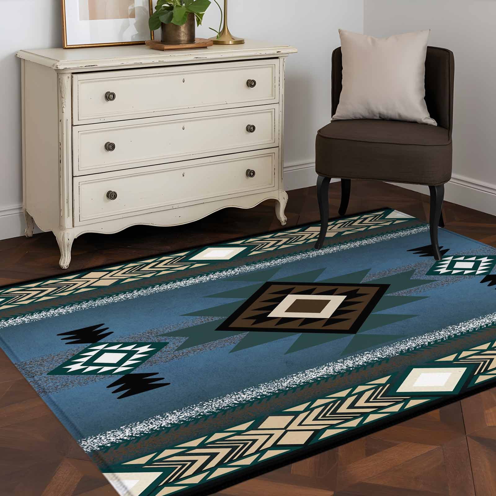 3'x5' Area Rugs, Blue Southwest Indoor Outdoor Area Rug for Living Room ...