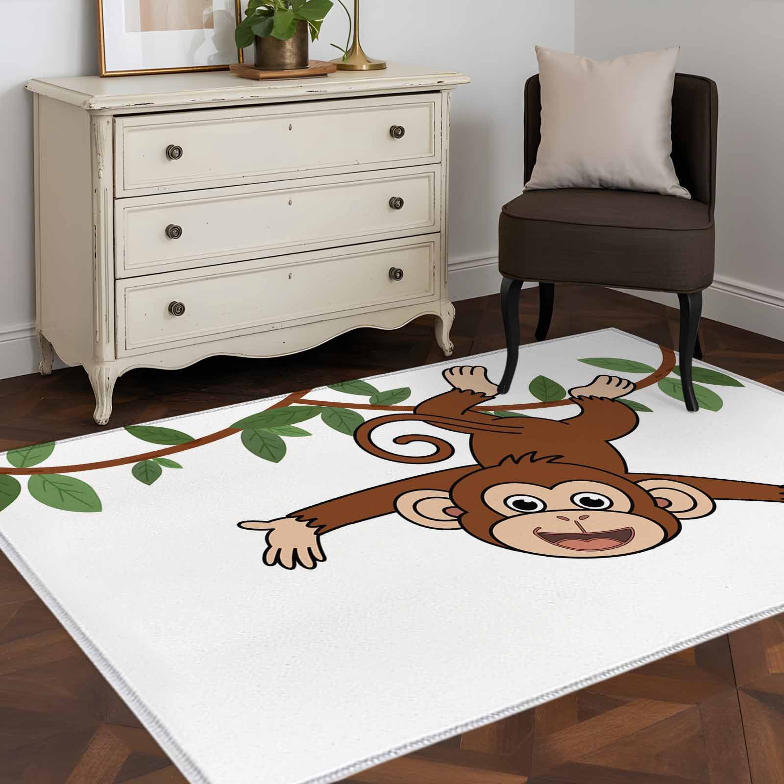 3'x5' Area Rugs, Brown Cute Monkey Indoor Outdoor Area Rug for Living ...