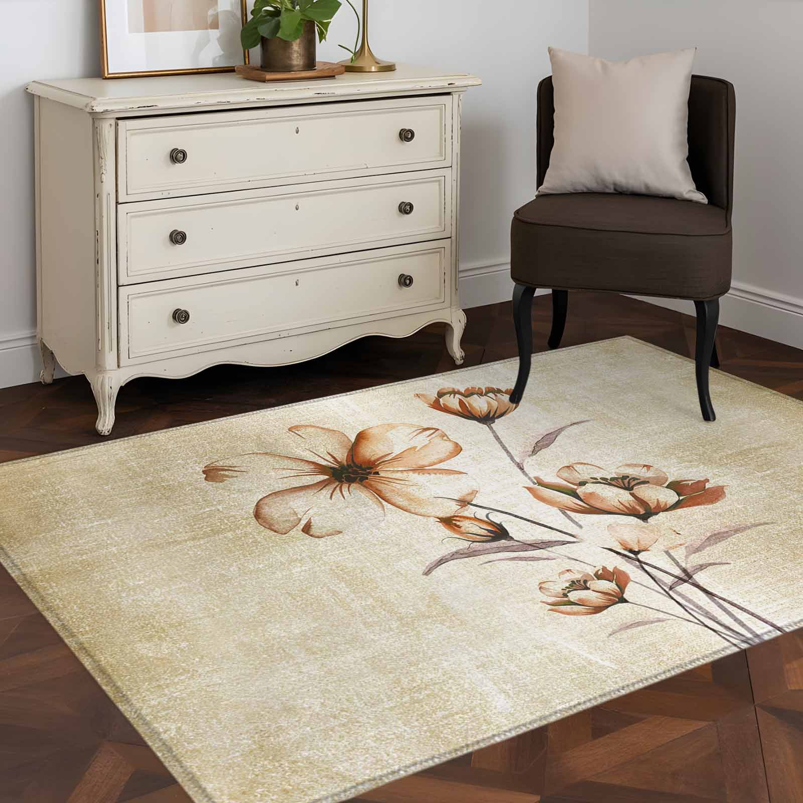 3'x5' Area Rugs, Brown Ombre Daisy Indoor Outdoor Area Rug for Living ...