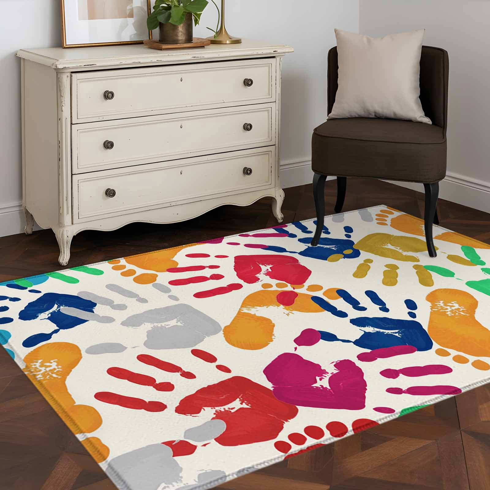 3'x5' Area Rugs, Colorful Handprints Indoor Outdoor Area Rug for Living ...