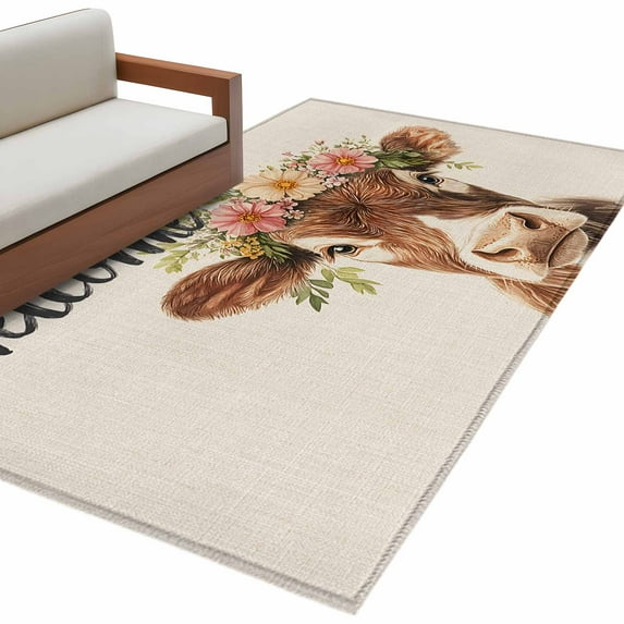 3'x5' Area Rugs Cow Flower Garland Washable Area Rugs Non-Slip Indoor ...