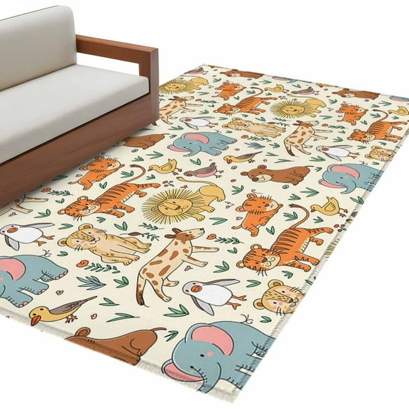 3'x5' Area Rugs Cute Animals Zoo Washable Area Rugs Non-Slip Indoor ...