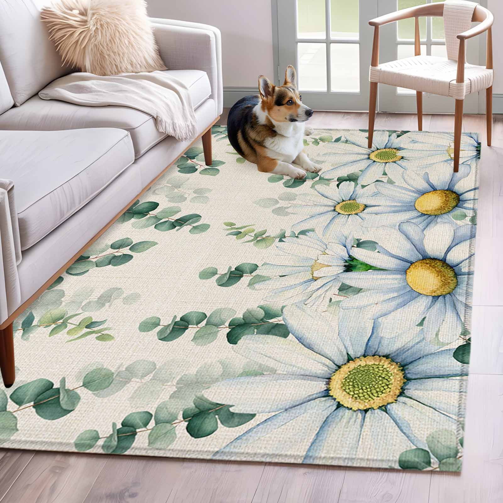 3'x5' Area Rugs, Daisy Eucalyptus Leaves Indoor Outdoor Area Rug for ...