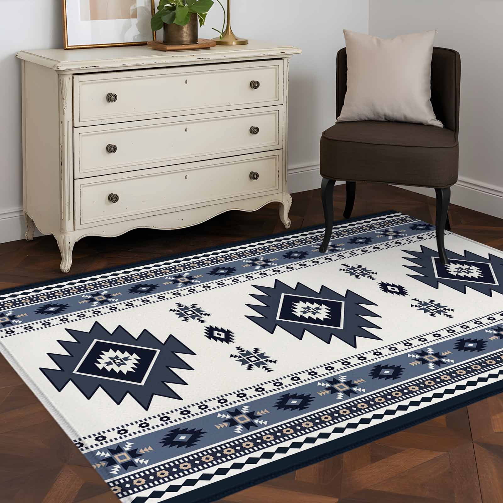 3'x5' Area Rugs, Dark Blue Boho Indoor Outdoor Area Rug for Living Room ...