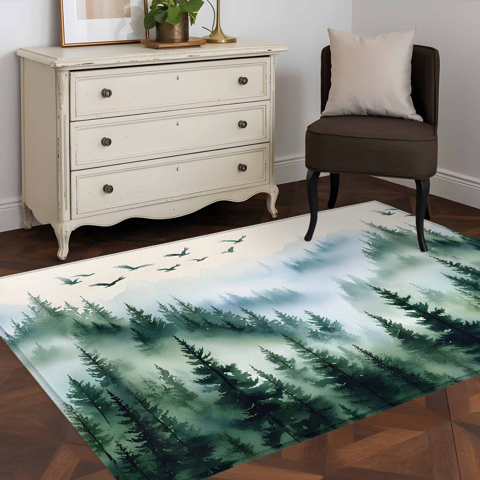 3'x5' Area Rugs, Dark Green Ombre Forest Indoor Outdoor Area Rug for ...