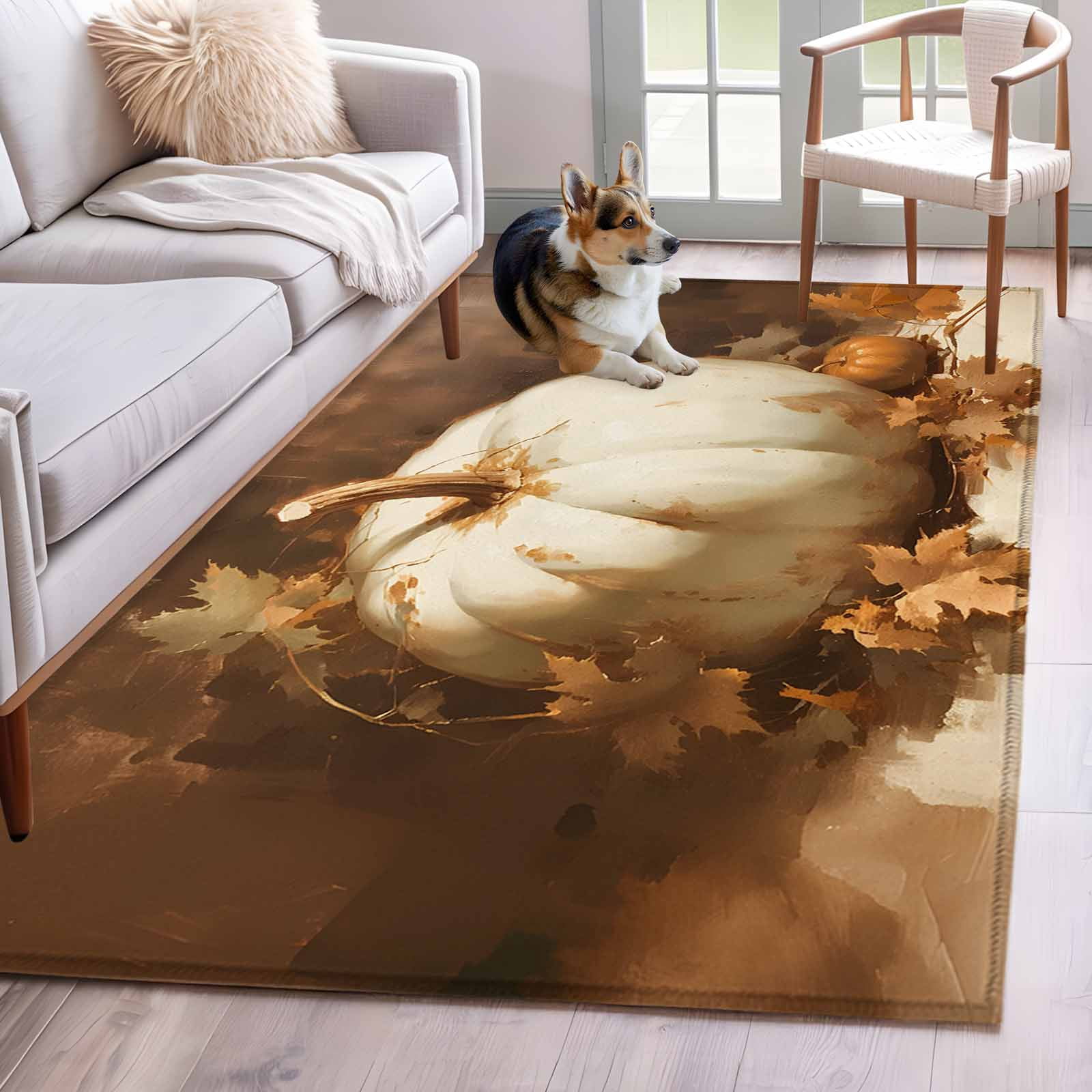3'x5' Area Rugs, Fall White Pumpkins Indoor Outdoor Area Rug for Living ...
