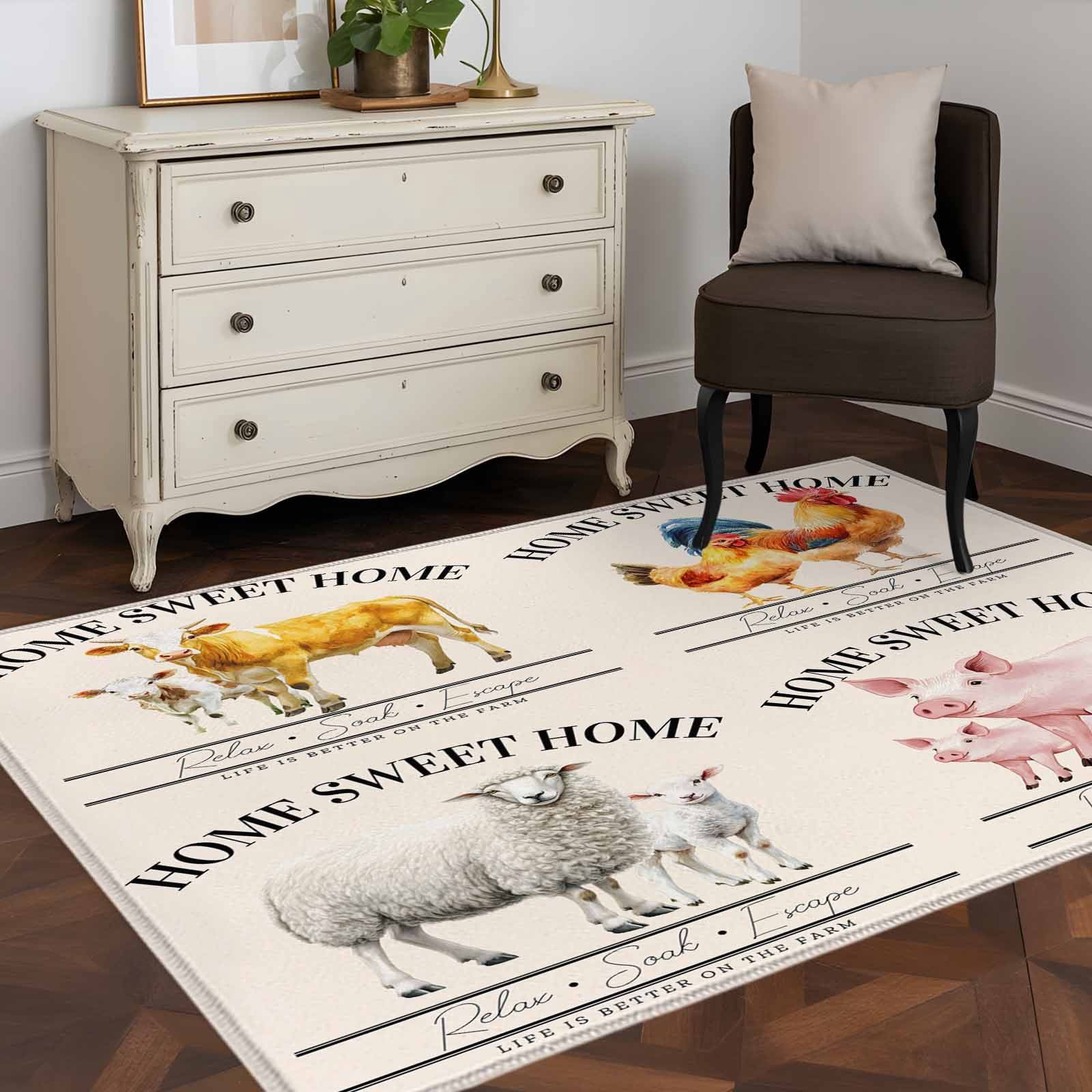 3'x5' Area Rugs, Farmhouse Animals Indoor Outdoor Area Rug for Living ...