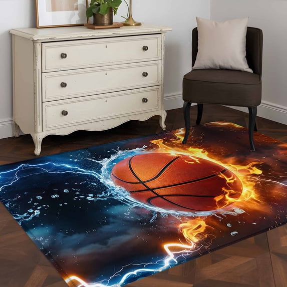 3'x5' Area Rugs, Fire Basketball Indoor Outdoor Area Rug for Living ...