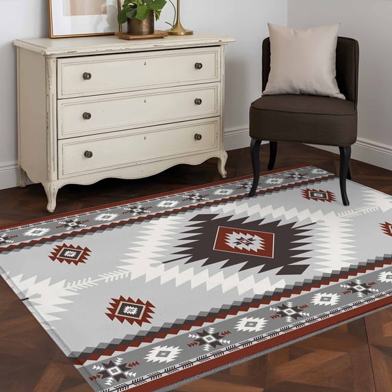 3'x5' Area Rugs, Gray Red Boho Indoor Outdoor Area Rug for Living Room ...