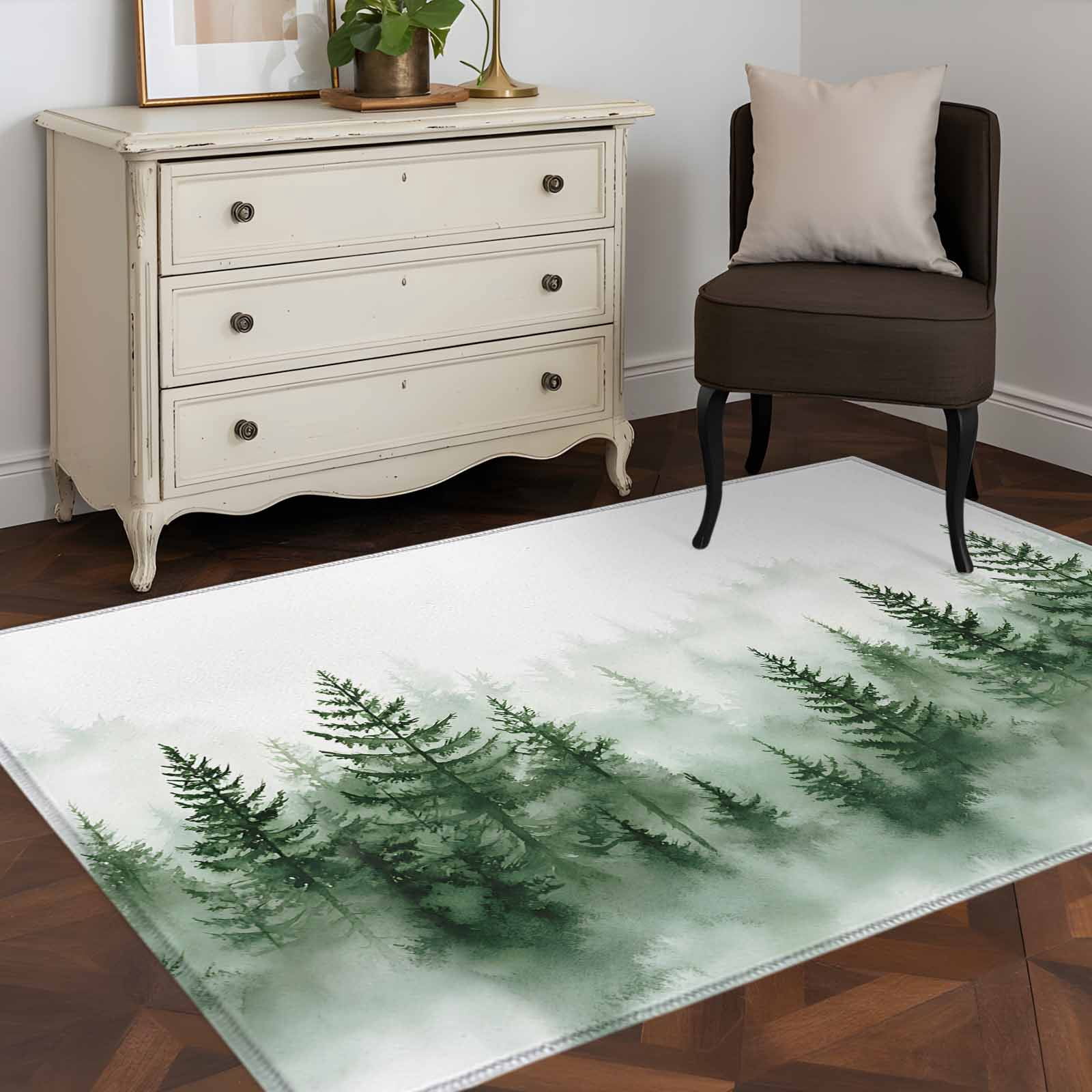 3'x5' Area Rugs, Green Foggy Forest Indoor Outdoor Area Rug for Living ...