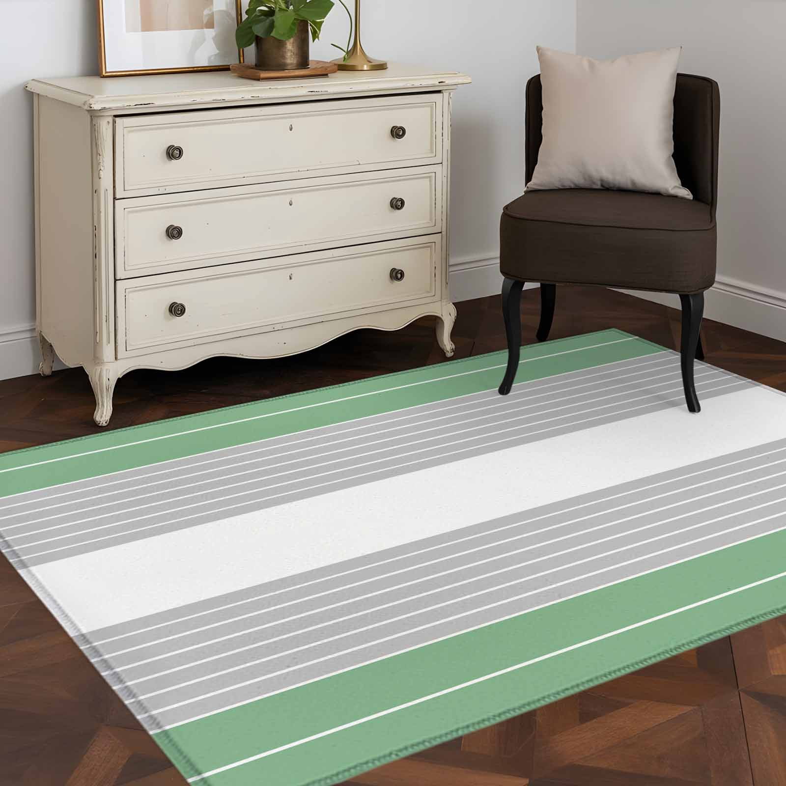 3'x5' Area Rugs, Green Grey Stripe Indoor Outdoor Area Rug for Living ...