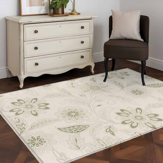 3'x5' Area Rugs, Green Spring Flowers Indoor Outdoor Area Rug for ...