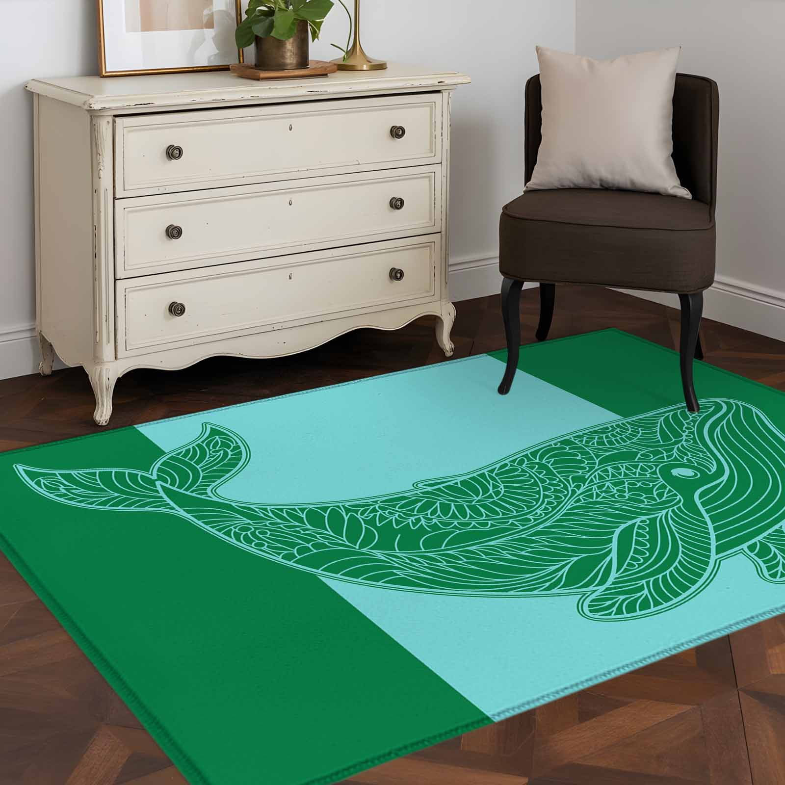 3'x5' Area Rugs, Green Whale Indoor Outdoor Area Rug for Living Room ...